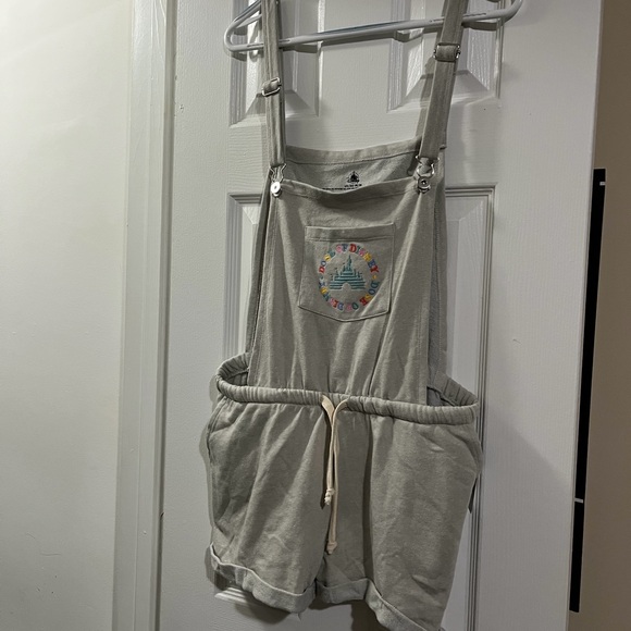 Pants & Jumpsuits | Disney Gray Overalls With Embroidered Pocket M Nwt ...